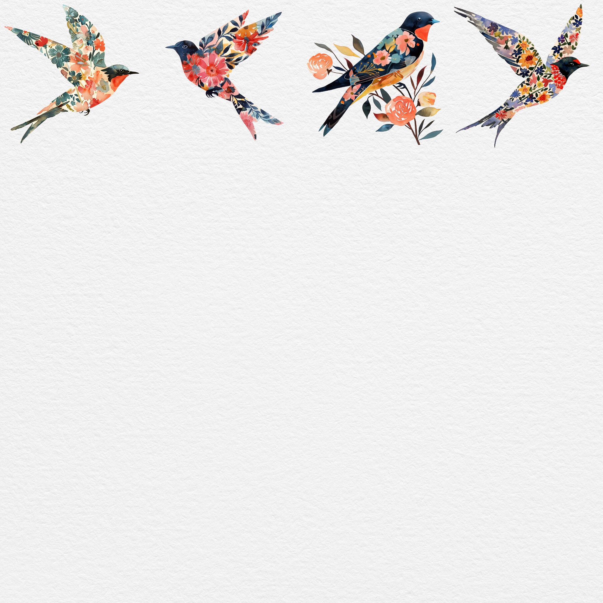 Floral Bird Clipart Bundle 20 Watercolor Flower-patterned Bird ...