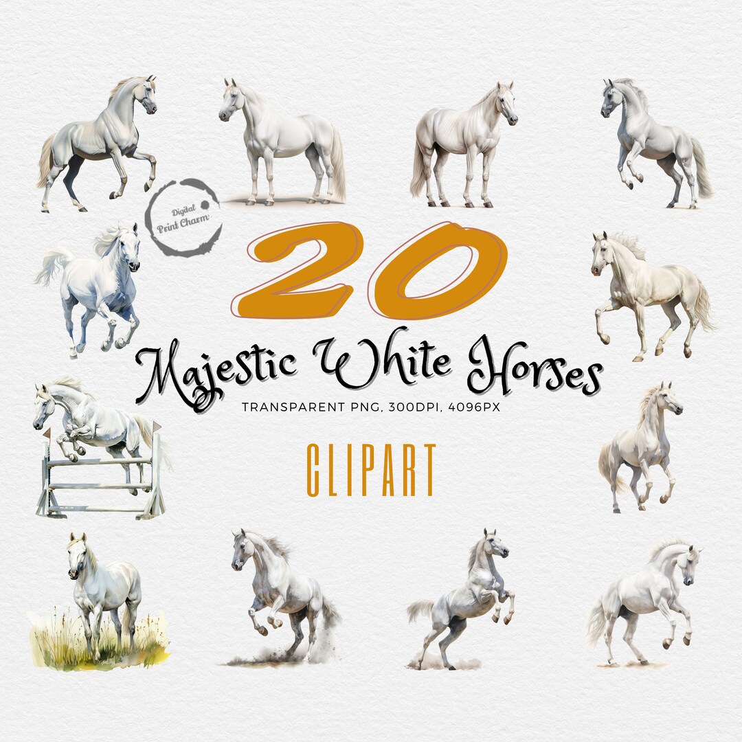 White Horse Watercolor Bundle | 20 Majestic Clipart Digital Prints ...