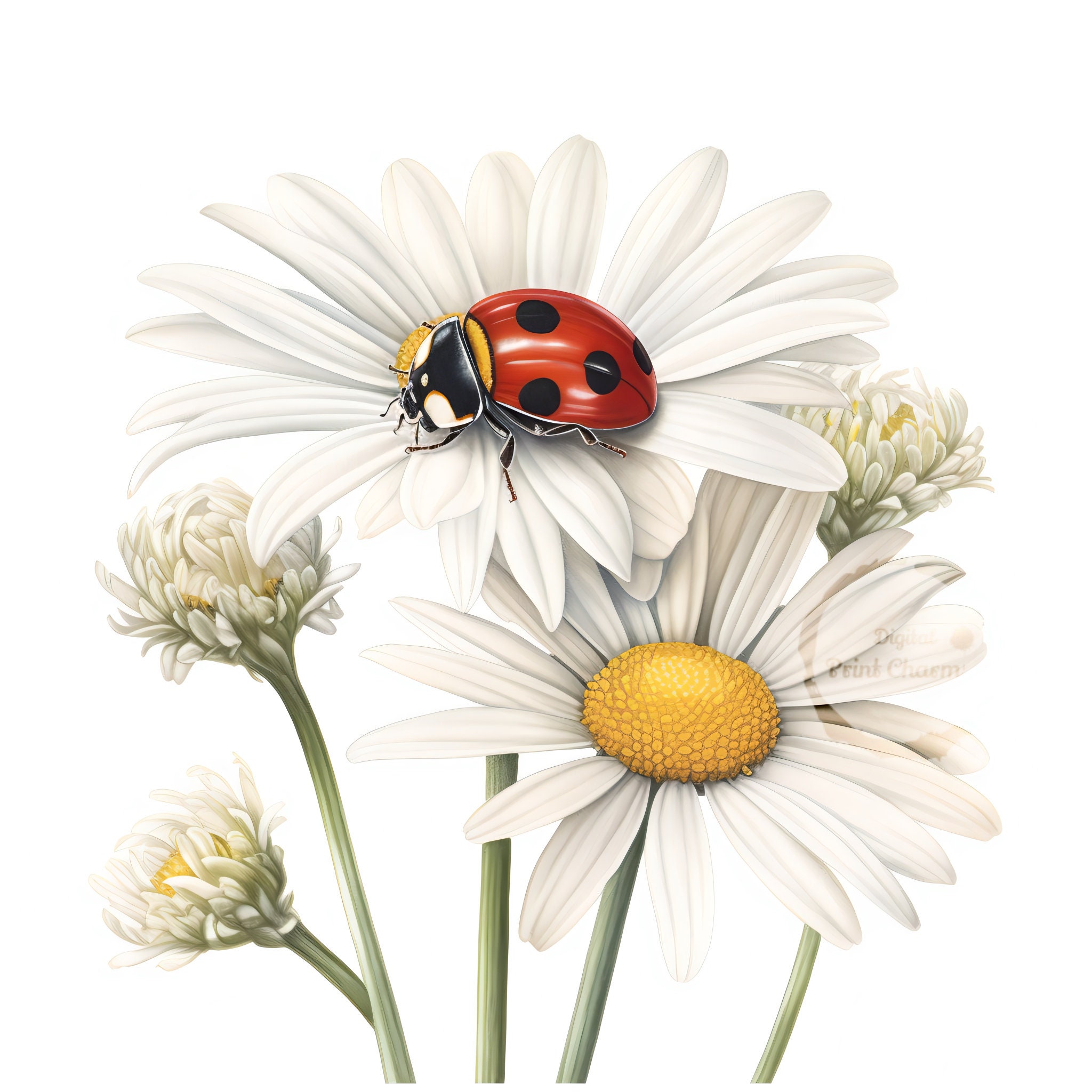 Watercolor Ladybug & Daisy Clipart Set 16 Beautiful Digital Prints ...