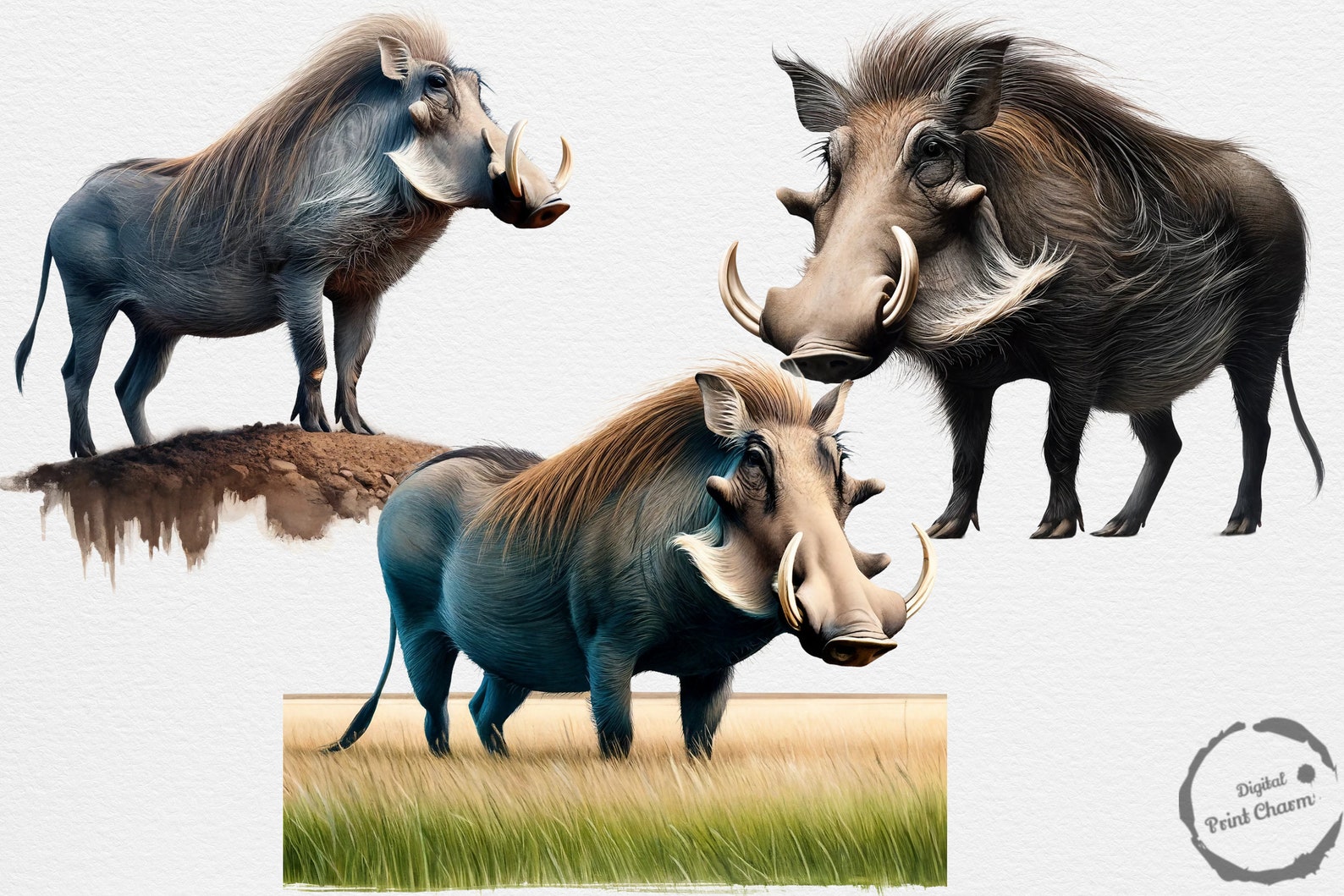 Realistic Warthog Clipart Bundle 16 Watercolor Illustrations Unique ...