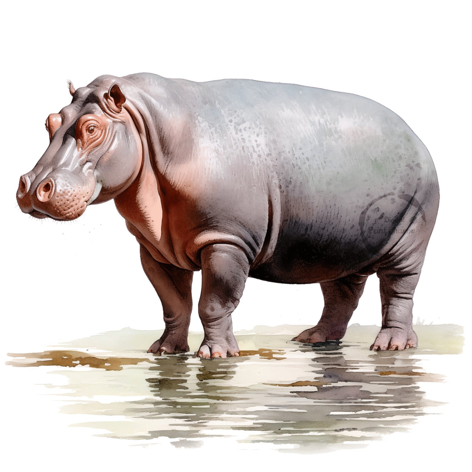 20 Realistic Hippo Prints | Watercolor Digital Clipart | Essential for ...