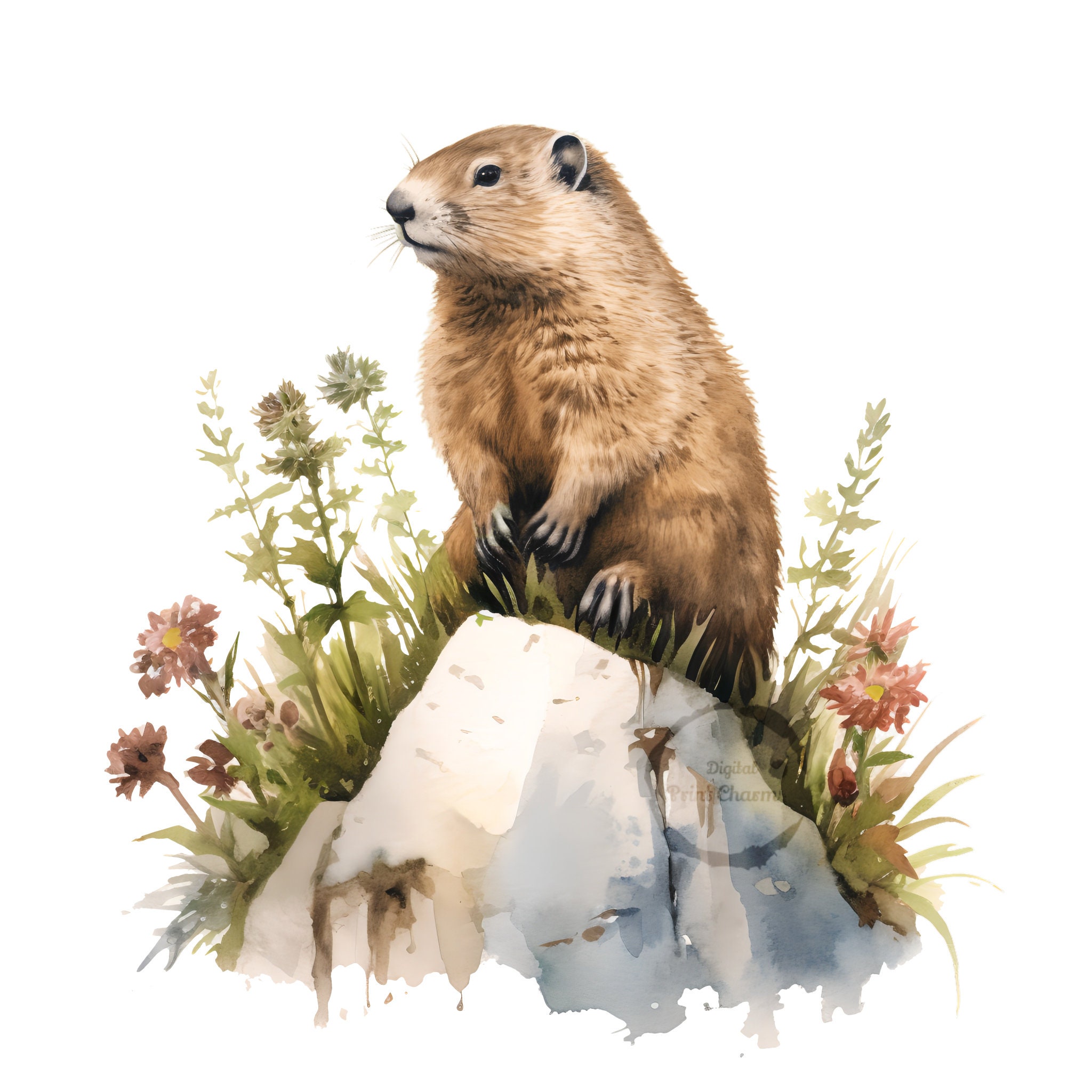 16 Groundhog Watercolor Cliparts Realistic Digital Prints for Crafting ...