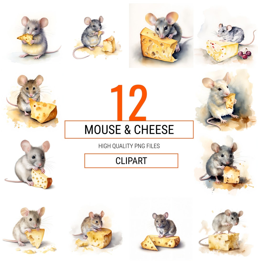 Cute Mice and Cheese Watercolor Clipart Bundle | 12 Charming Digital ...