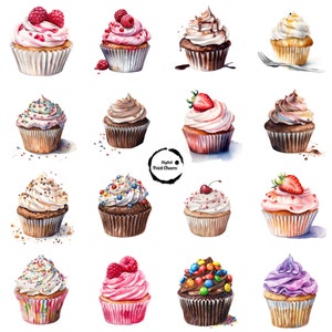 Delicious Cupcake Watercolor Clipart Set | 20 Mouthwatering Dessert ...