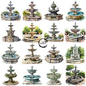 Renaissance Fountain Clipart Bundle | 16 Realistic Historic Fountain ...
