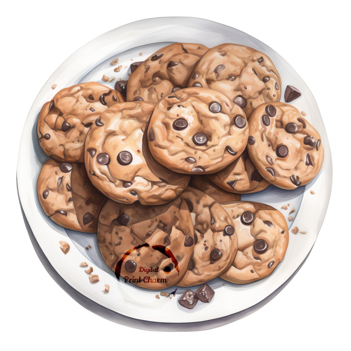 Watercolor Chocolate Chip Cookie Clipart Set 16 Delicious Dessert ...