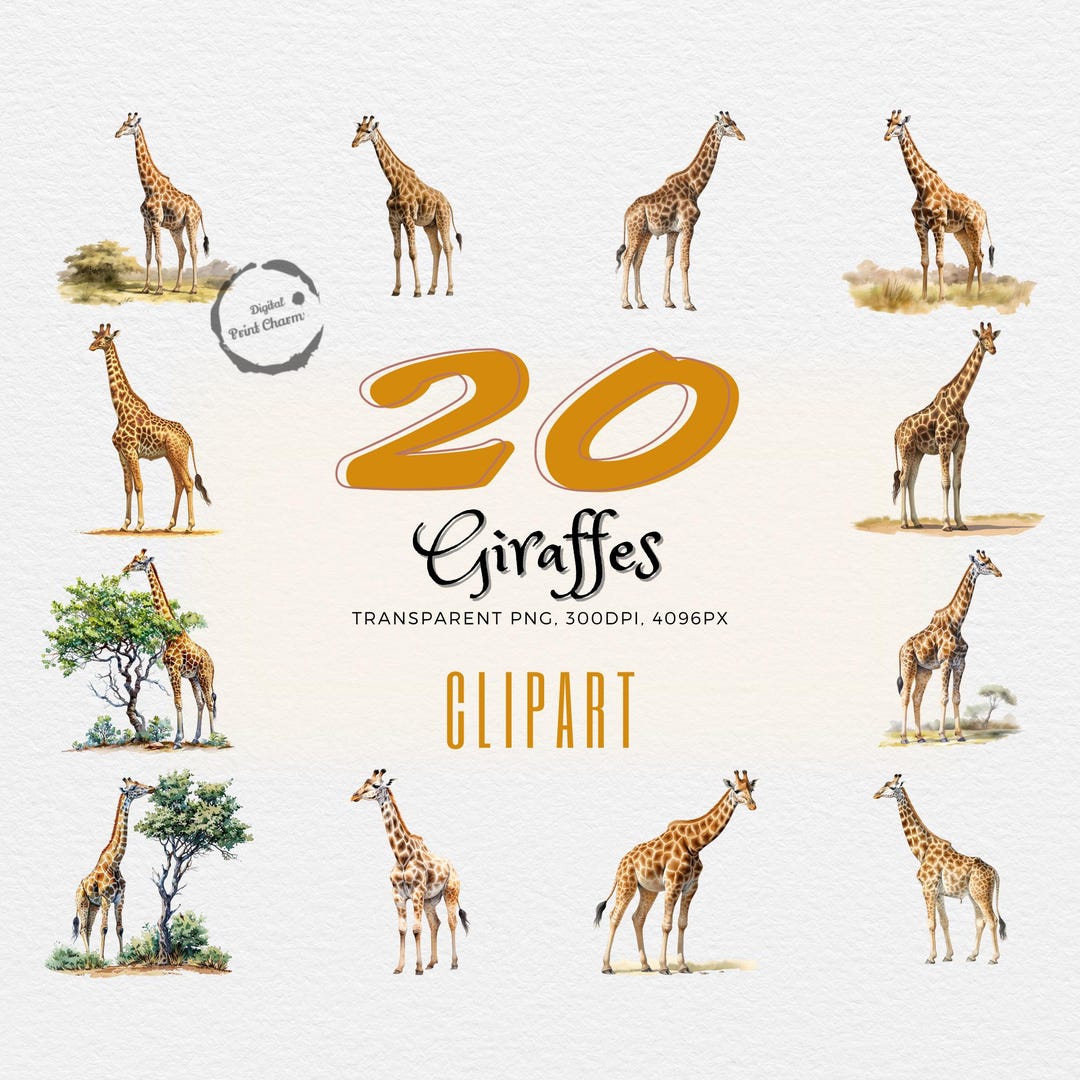 Giraffe Watercolor Clipart Bundle | 20 Realistic Prints | Crafting ...