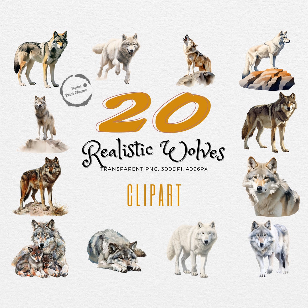 Watercolor Wolves Clipart | 20 Realistic Digital Prints | Majestic ...