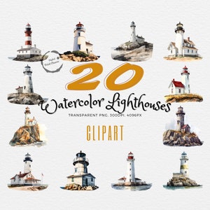 Realistic Lighthouse Watercolor Clipart Bundle | 20 Digital Prints ...