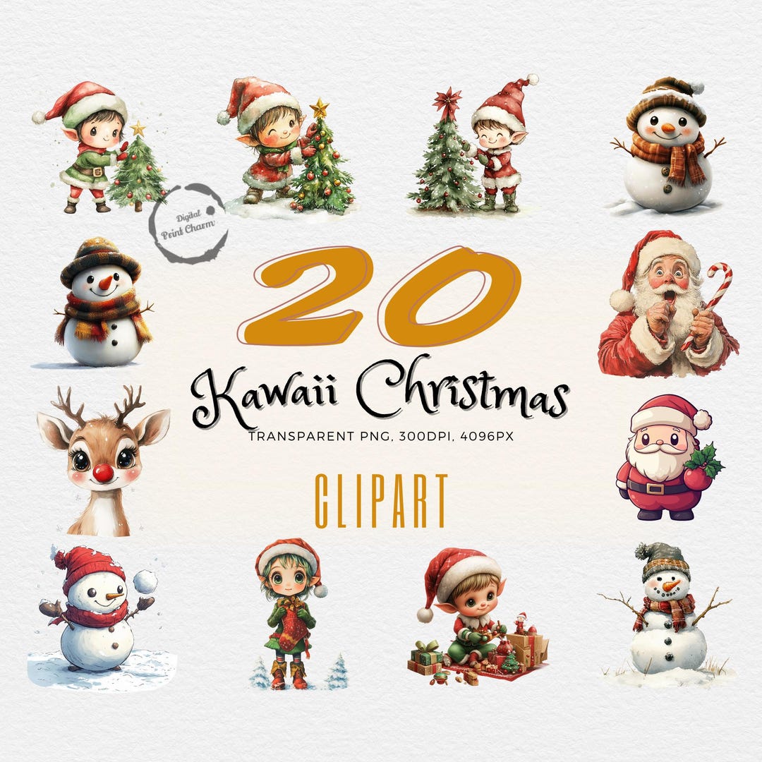 Exclusive 20 Kawaii Christmas Character Clipart Bundle | Must-have ...