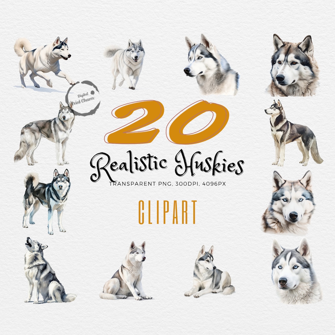 Siberian Husky Clipart Bundle | 20 Watercolor Digital Prints ...