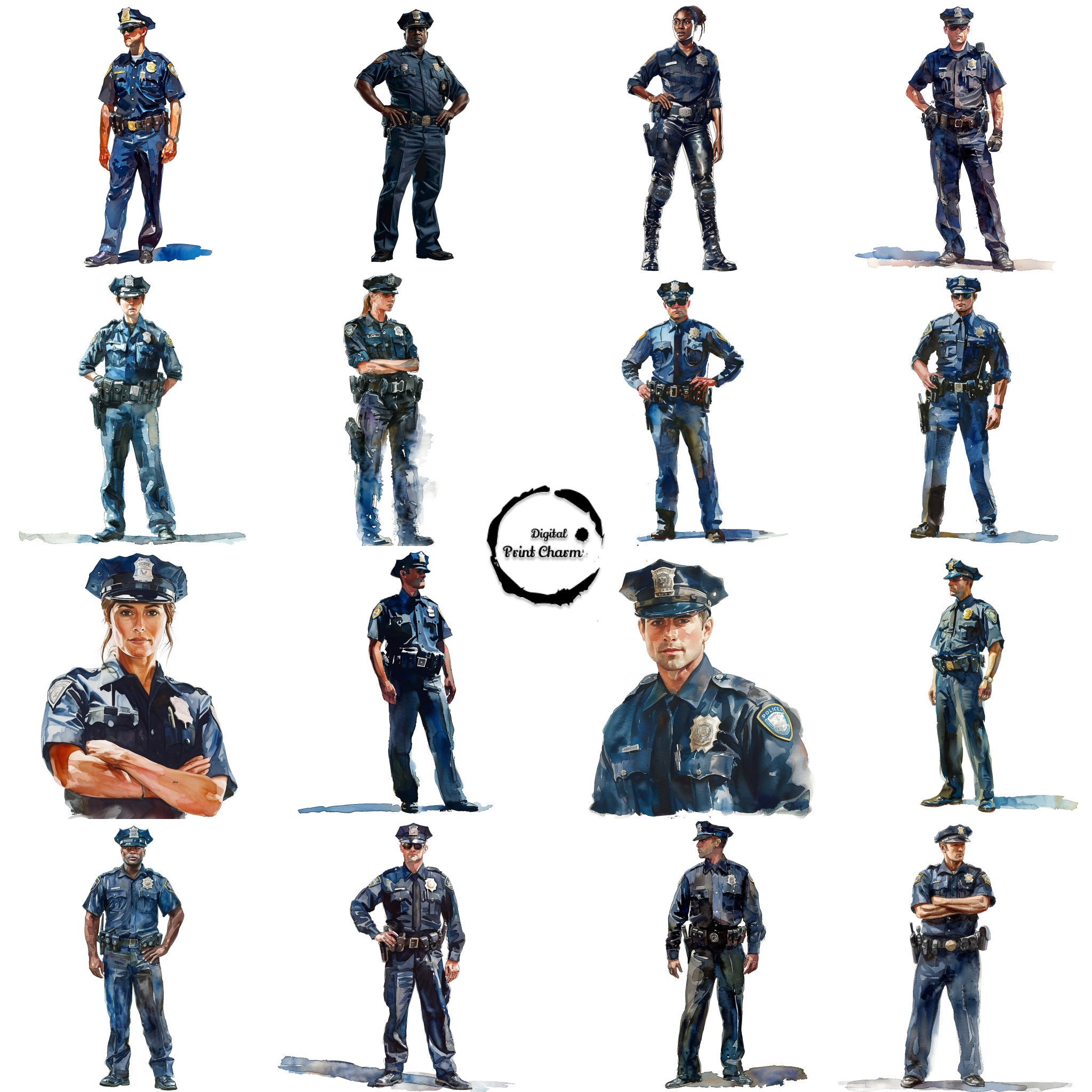 Realistic Police Officer Clipart Bundle 20 Detailed Law Enforcement ...