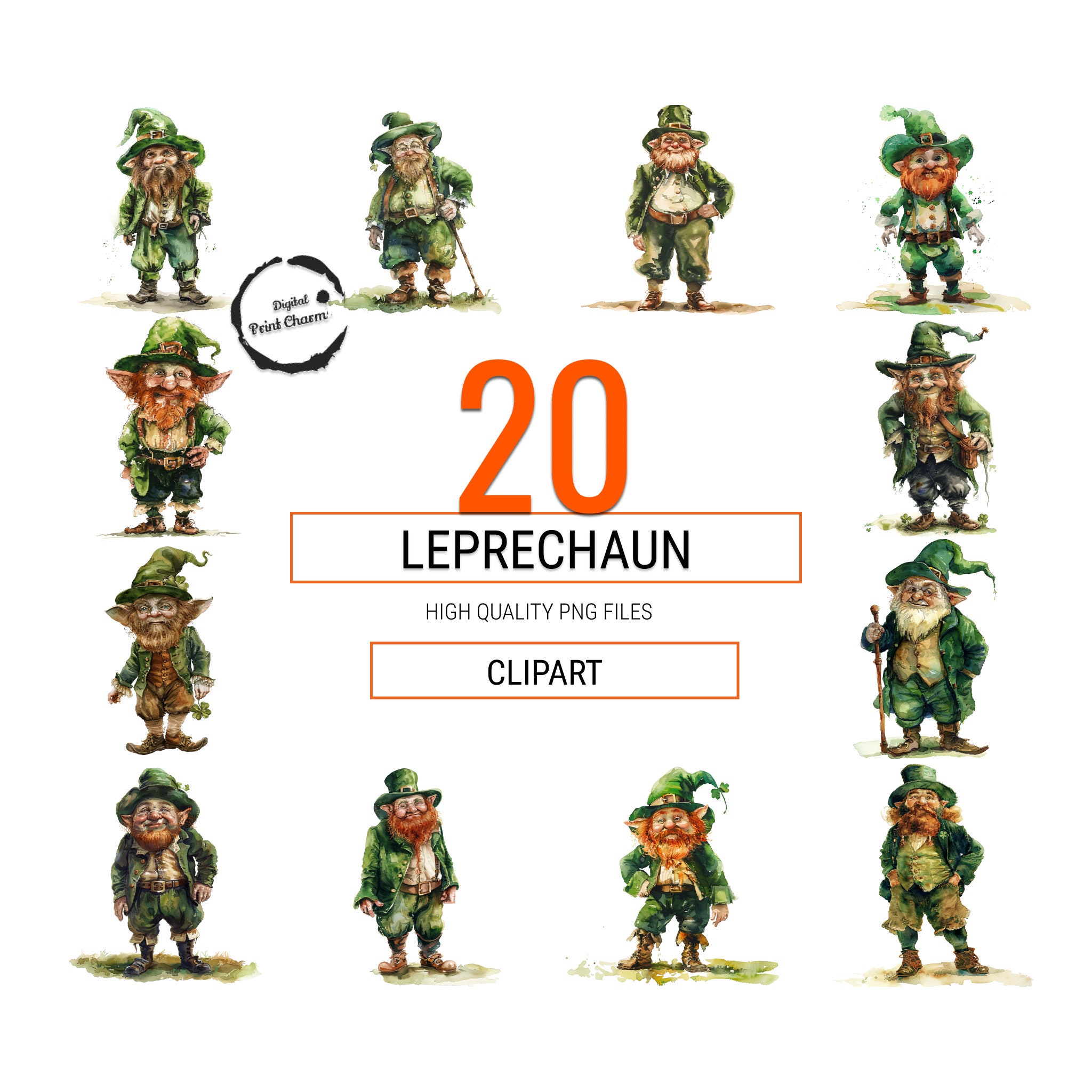 Realistic Leprechaun Clipart Bundle 20 Detailed Irish Folklore ...