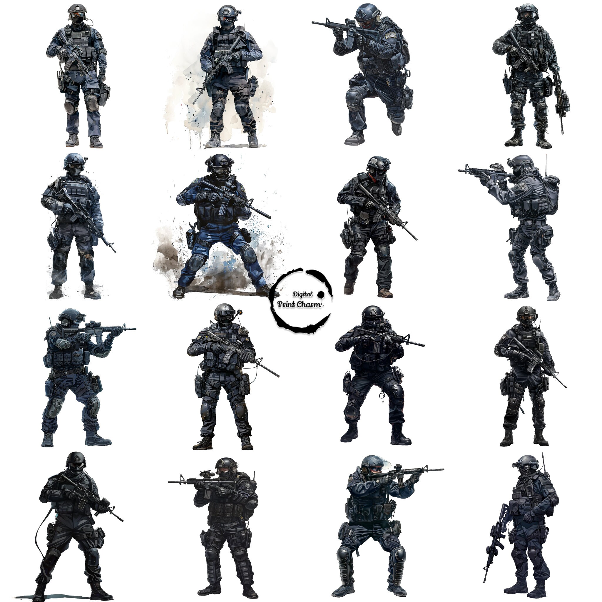 Elite SWAT Team Clipart Bundle 20 Realistic Tactical Police ...