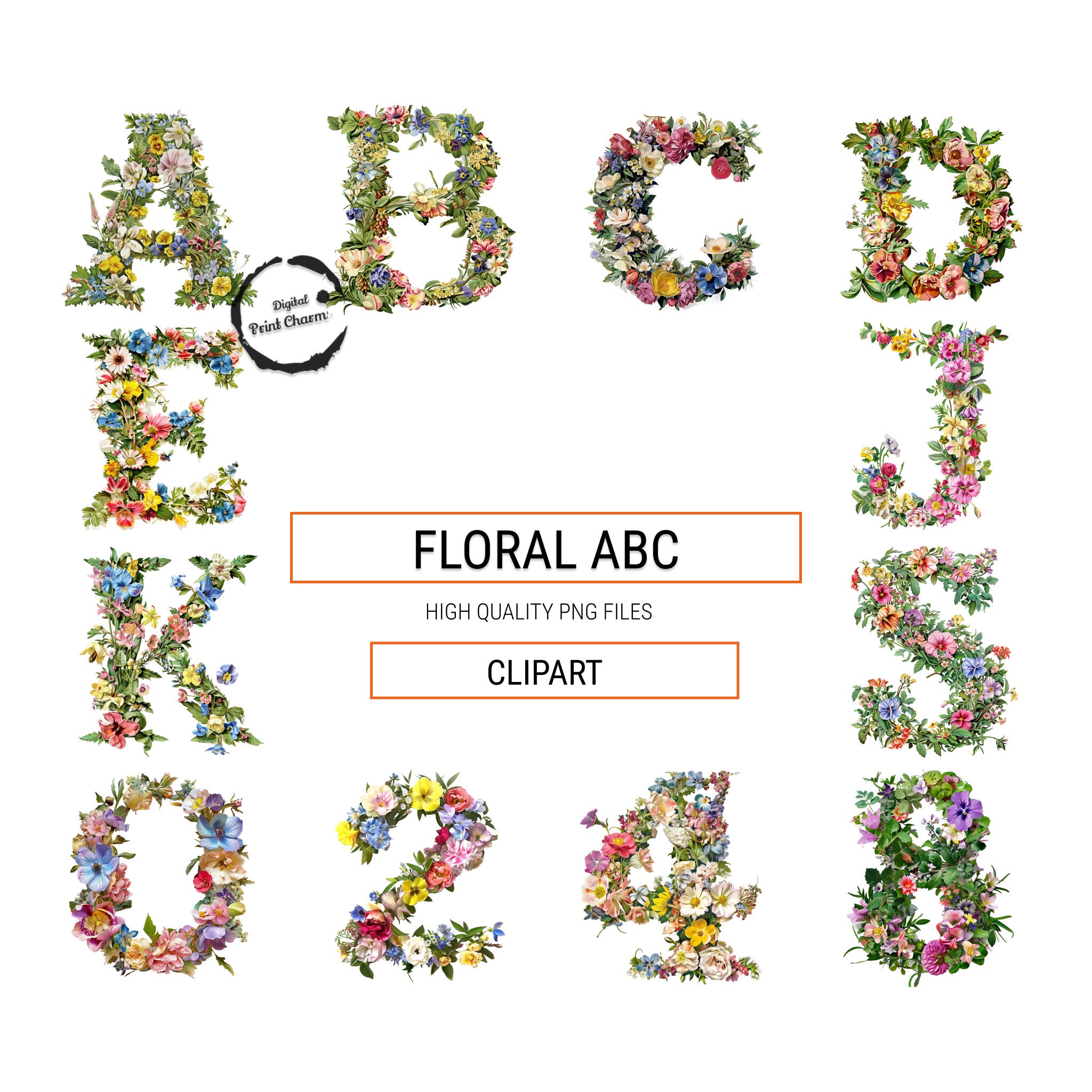 Floral Alphabet & Numbers Clipart Bundle Spring Flowers Themed Letters ...