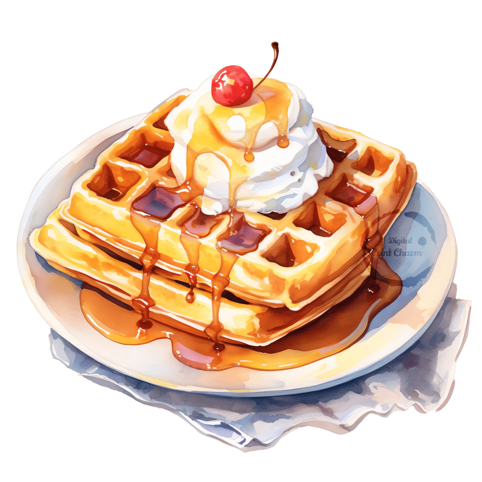 Delicious Waffles Watercolor Bundle 12 Realistic Clipart Digital Prints ...