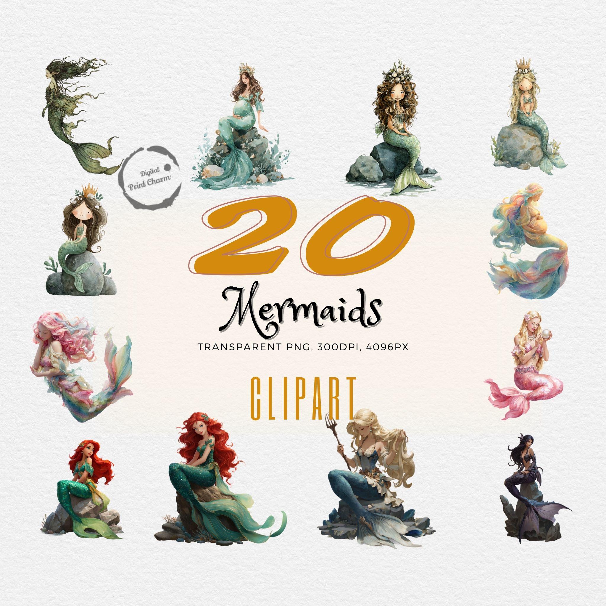 20 Enchanting Mermaid Clipart | the Most Magical Art Under the Sea ...
