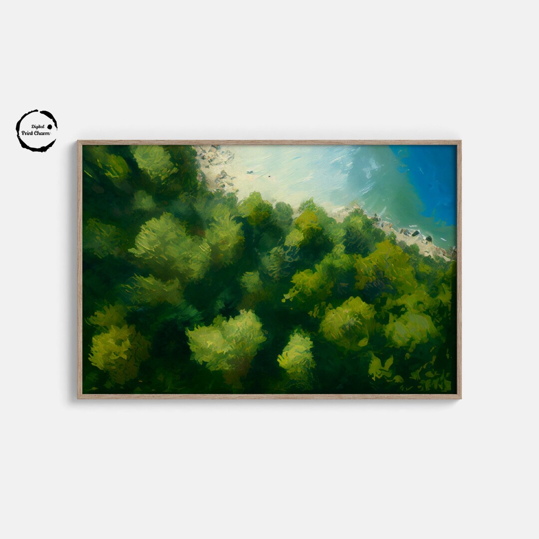 Forest by the Seaside Landscape, Oil Painting, Digital Printable Art ...