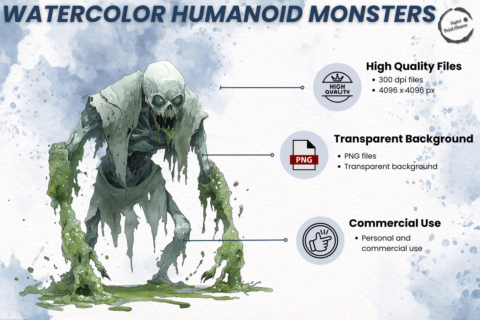 Epic Humanoid Creatures Clipart Bundle | 24 Realistic Watercolor Beasts ...