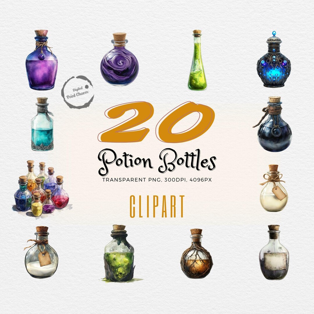 Magic Potion Bottles | 20 Witchy Clipart Set | Unique Gift Witches ...