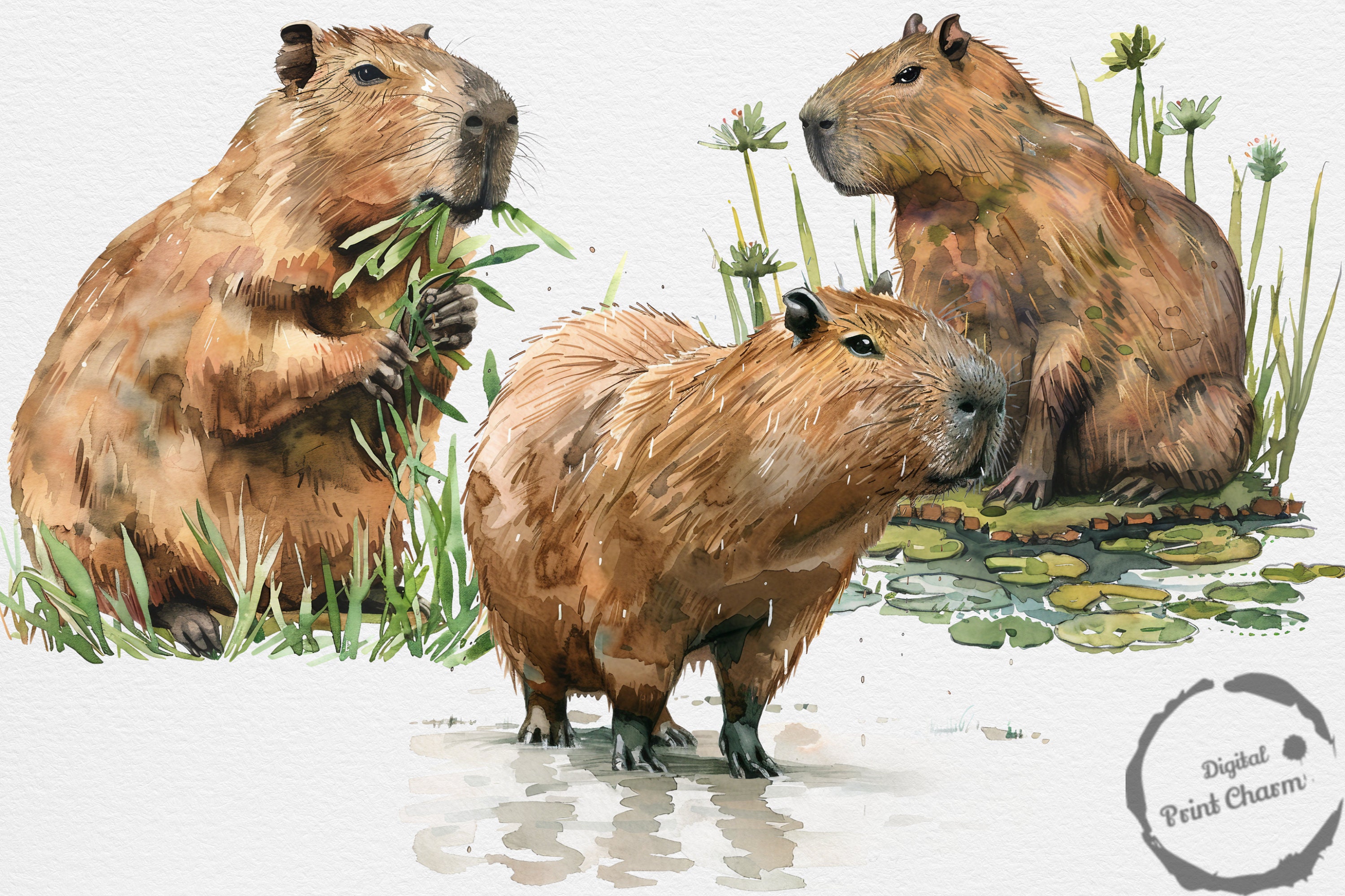 Realistic Capybara Clipart Bundle 20 Watercolor Illustrations Gift for ...