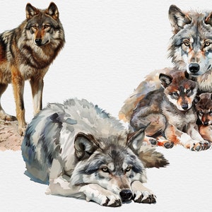 Watercolor Wolves Clipart | 20 Realistic Digital Prints | Majestic ...