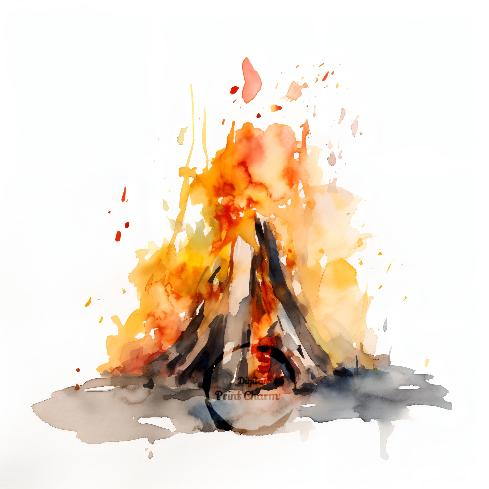 Bonfire and Campfire Clipart 16 Watercolor Digital Prints - Etsy