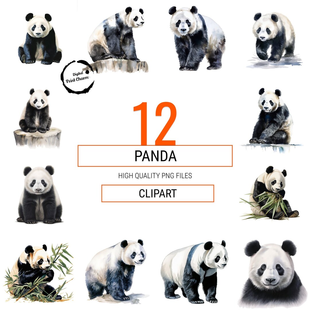 Panda Digital Prints Watercolor Artwork Bundle of 12 - Etsy