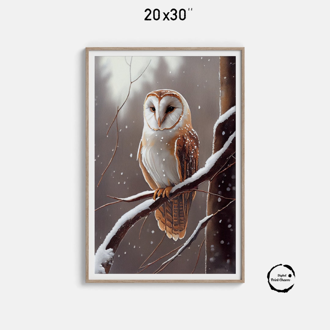 Winter Barn Owl Digital Print | Watercolor Painting | Stunning Wall Art ...