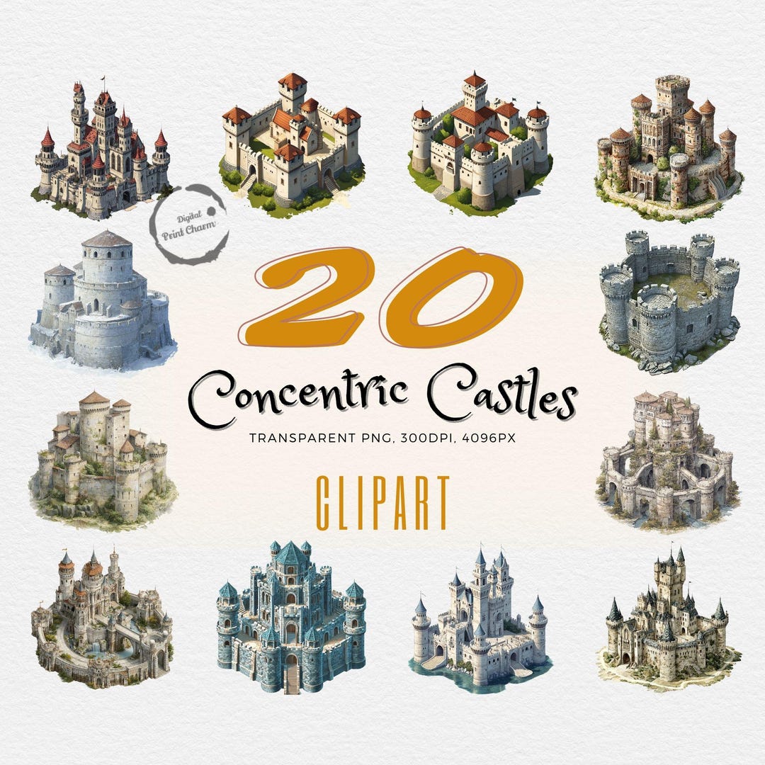 UNLOCK History! 20 Concentric Castle Clipart Bundle | Medieval Fortress ...