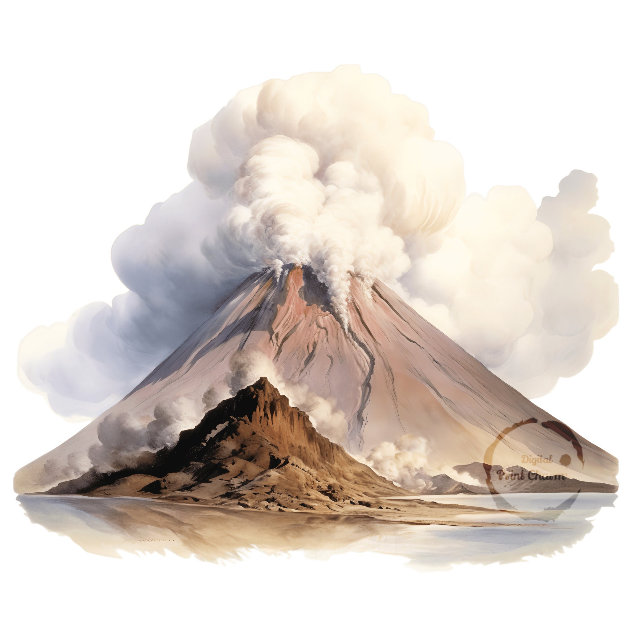 16 Erupting Volcanoes Clipart Watercolor Paintings Digitized ...