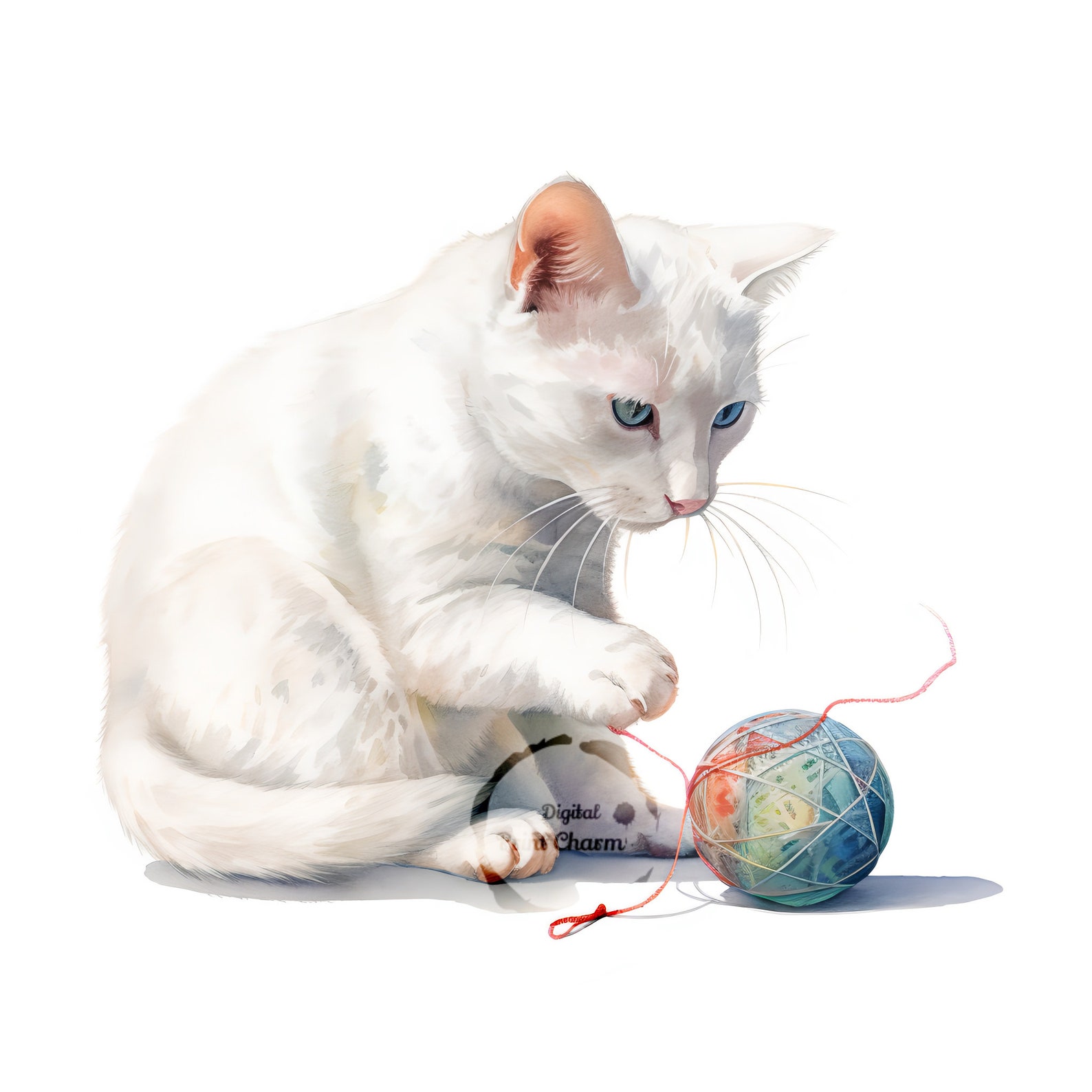 Realistic Cats & Yarn Balls | Watercolor Clipart Bundle | 20 Digital ...