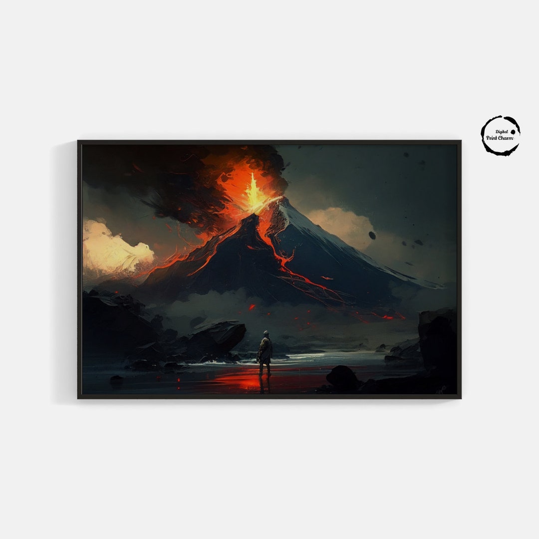 Realistic Volcano Oil Painting, Digital Printable Art Work, Digital ...