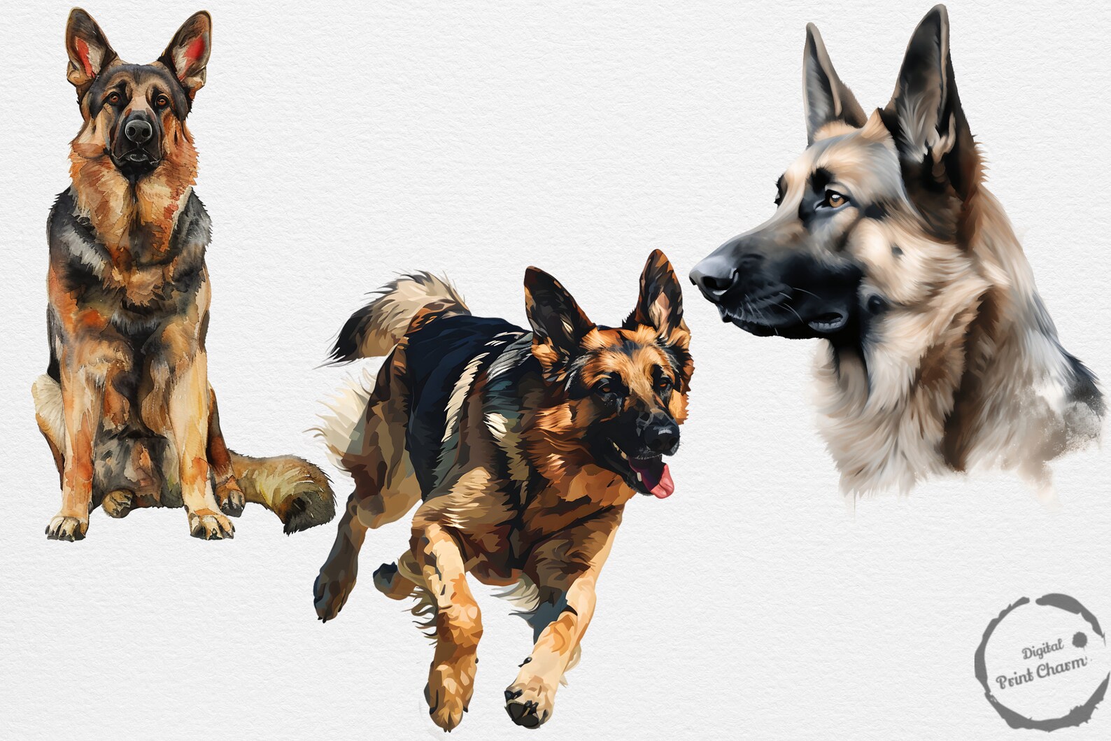 Realistic German Shepherd Art Bundle 20 Watercolor Clipart Digital ...