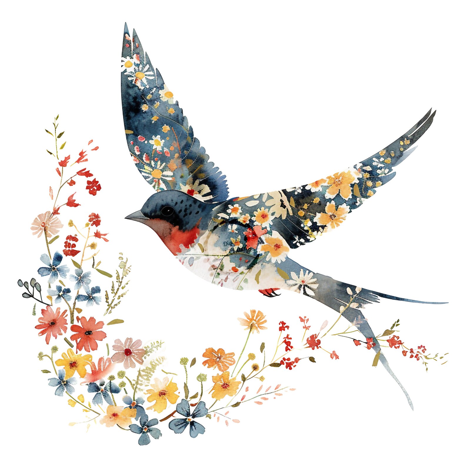 Floral Bird Clipart Bundle 20 Watercolor Flower-patterned Bird ...