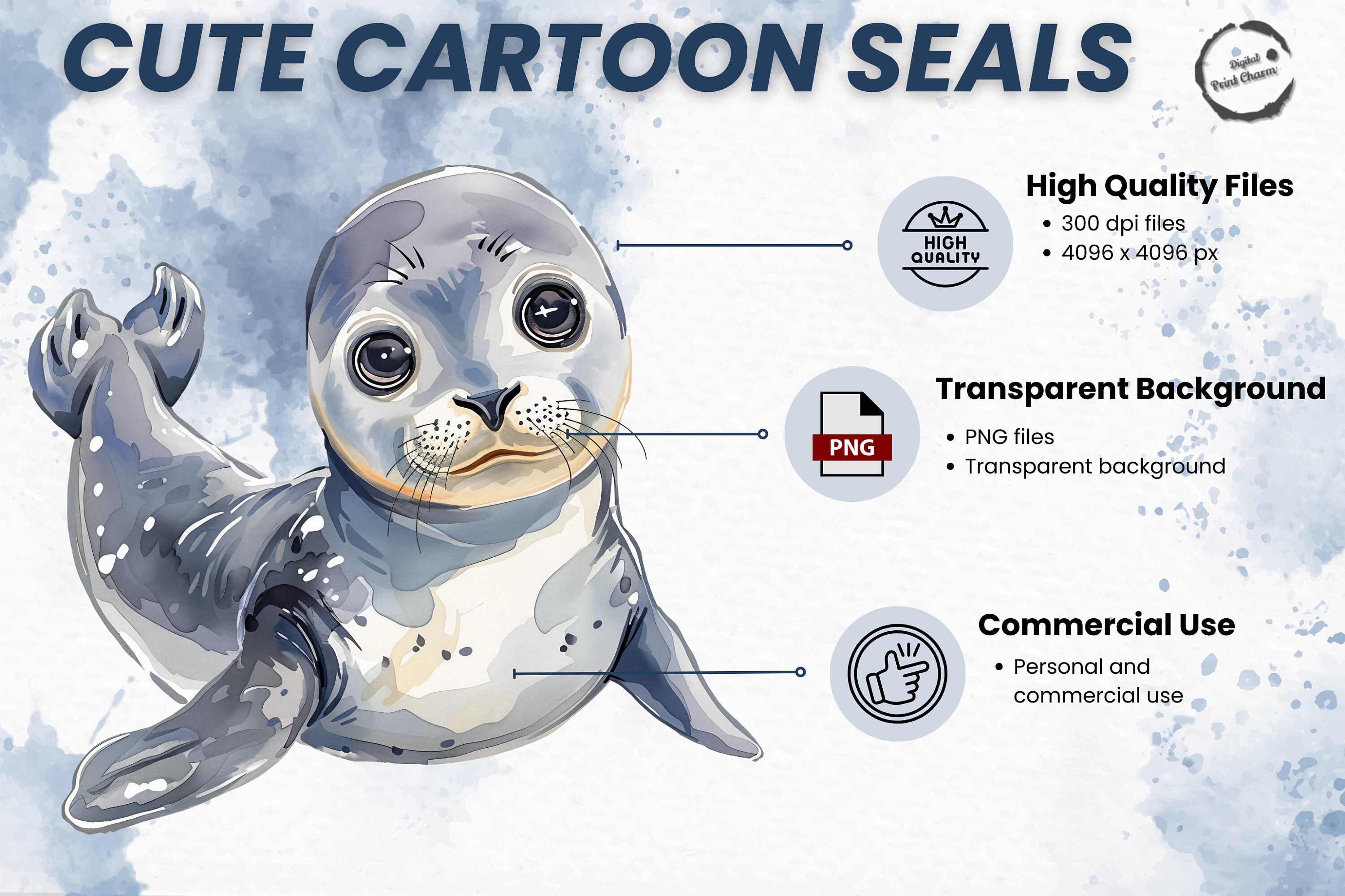 Fun Seal Clipart Bundle for Kids 20 Cartoon Seal Illustrations Perfect ...