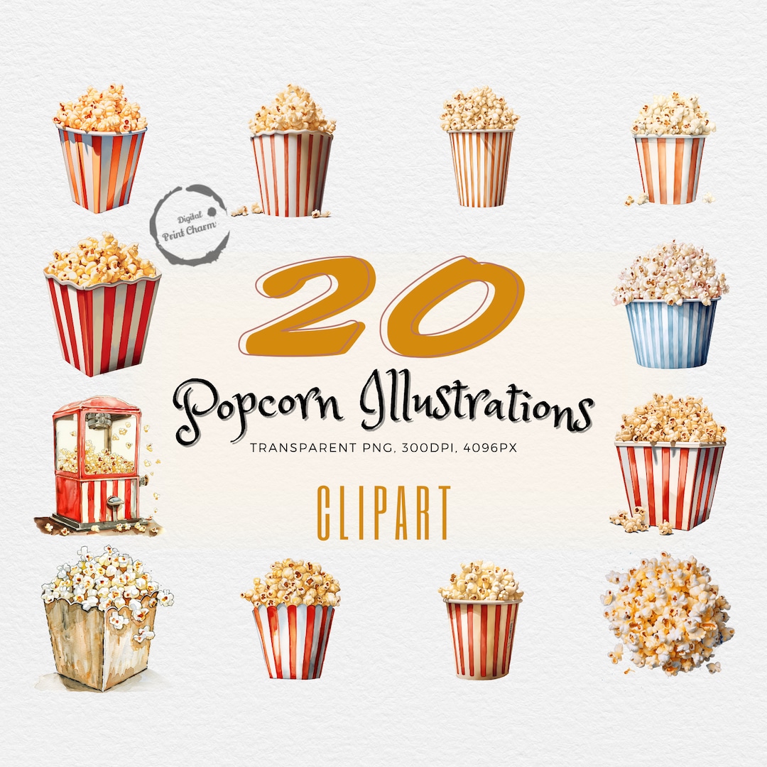 Pop of Fun | Bundle of 20 Popcorn Watercolor Digital Prints | Quirky ...