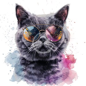 Cool Cats Wearing Sunglasses Clipart Bundle | 20 Watercolor ...