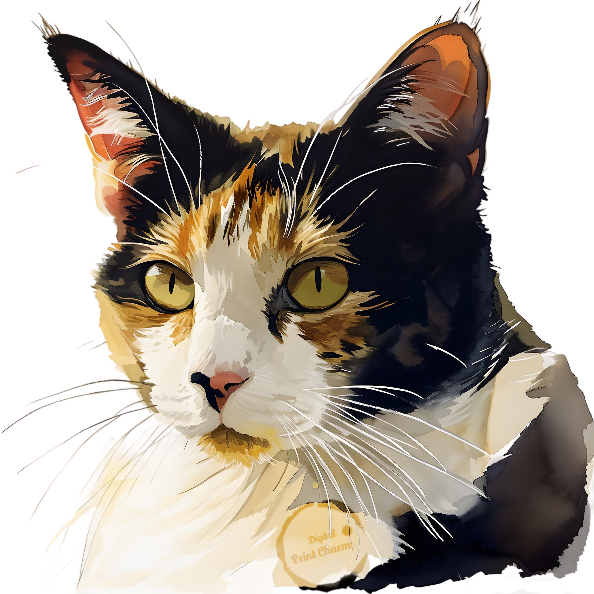 Charming Calico Cat Watercolor Clipart 16 Realistic Feline Portraits ...