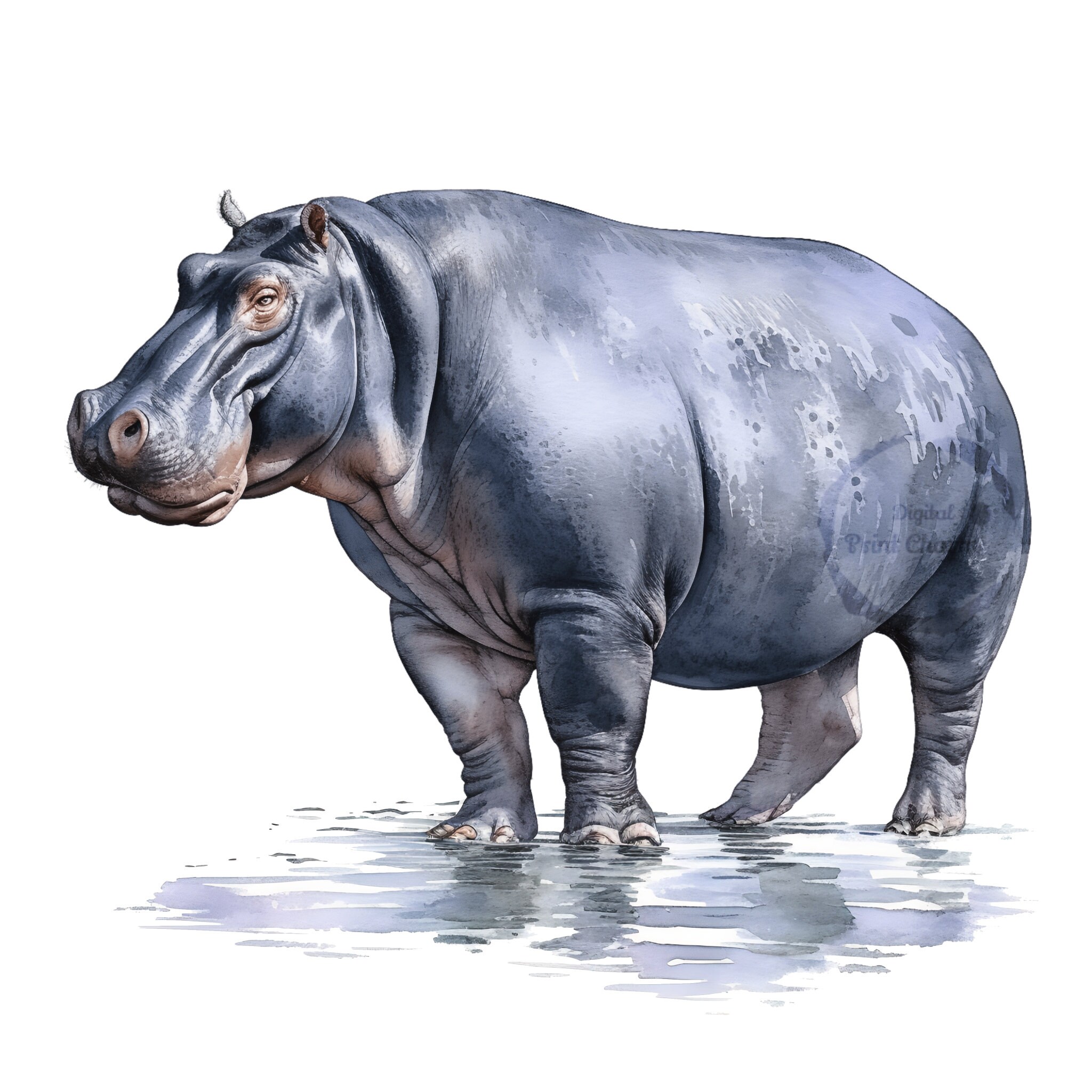 12 Realistic Hippo Prints Watercolor Digital Clipart Essential for ...