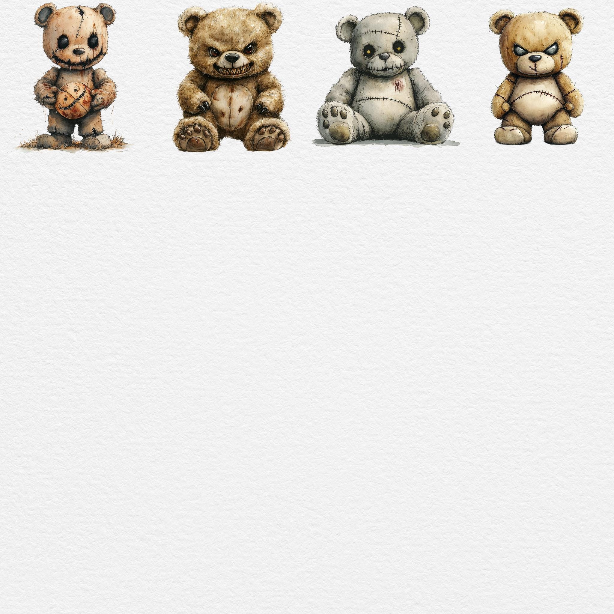 20 Realistic Creepy Evil Teddy Bears Watercolor Clipart Bundle ...