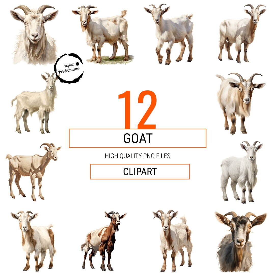 Goat Clipart Bundle Realistic Watercolor Style 12 Digital Goat Prints ...