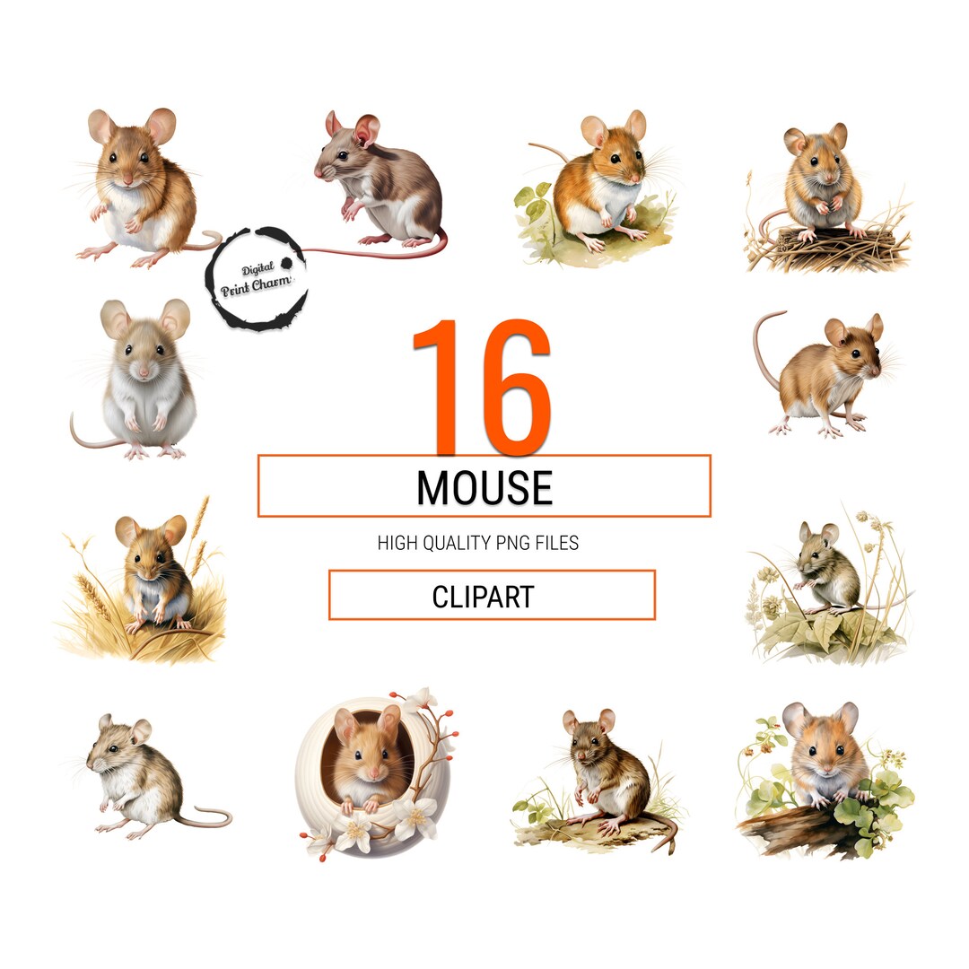 16 Mice Clipart Bundle Watercolor Digital Prints Perfect for DIY ...