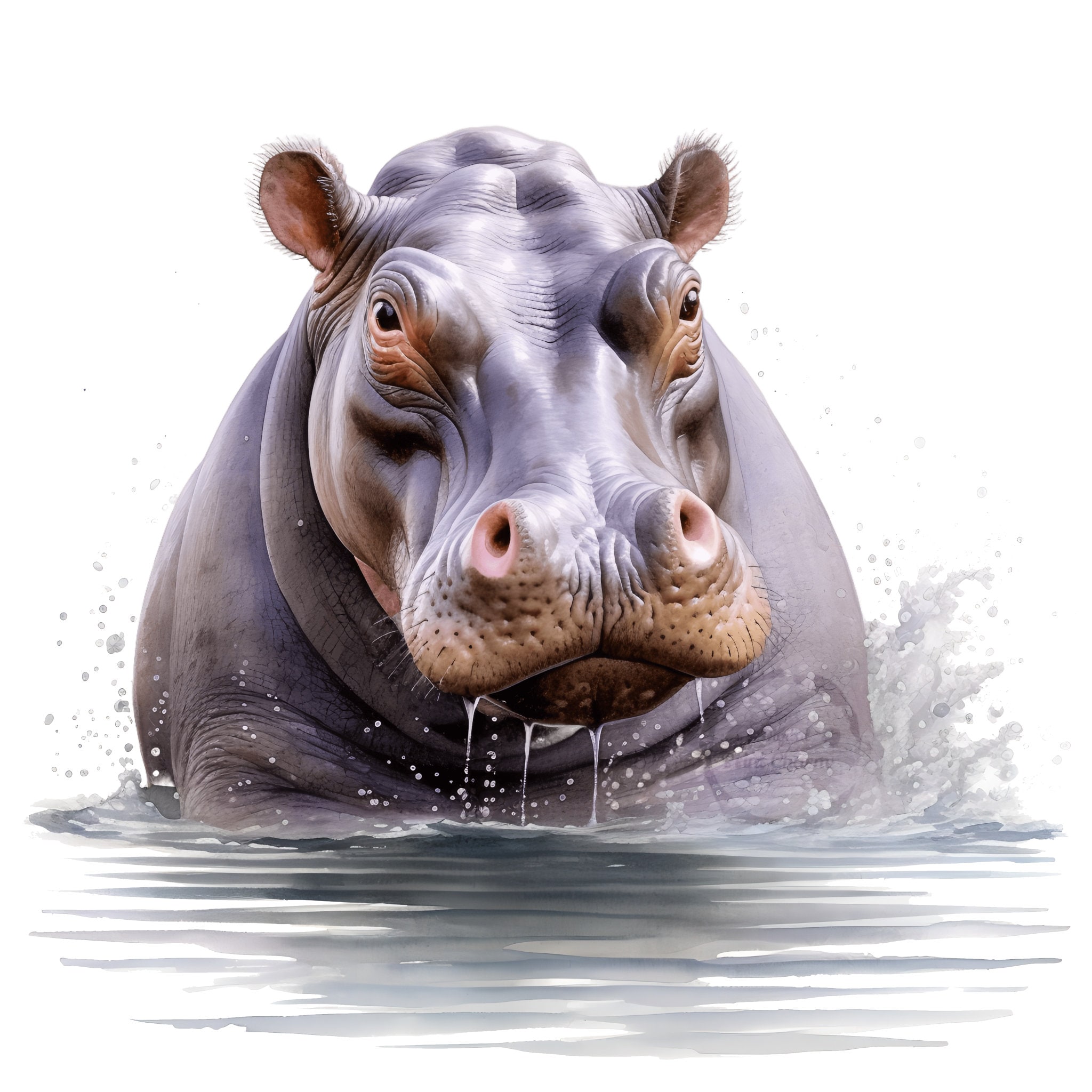 12 Realistic Hippo Prints Watercolor Digital Clipart Essential for ...