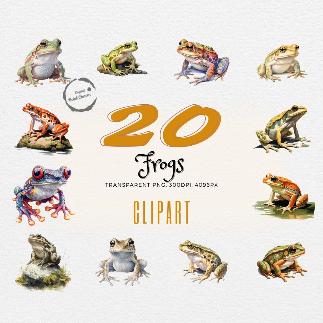 20 Realistic Frog Cliparts | Watercolor Prints Bundle | Ideal for ...