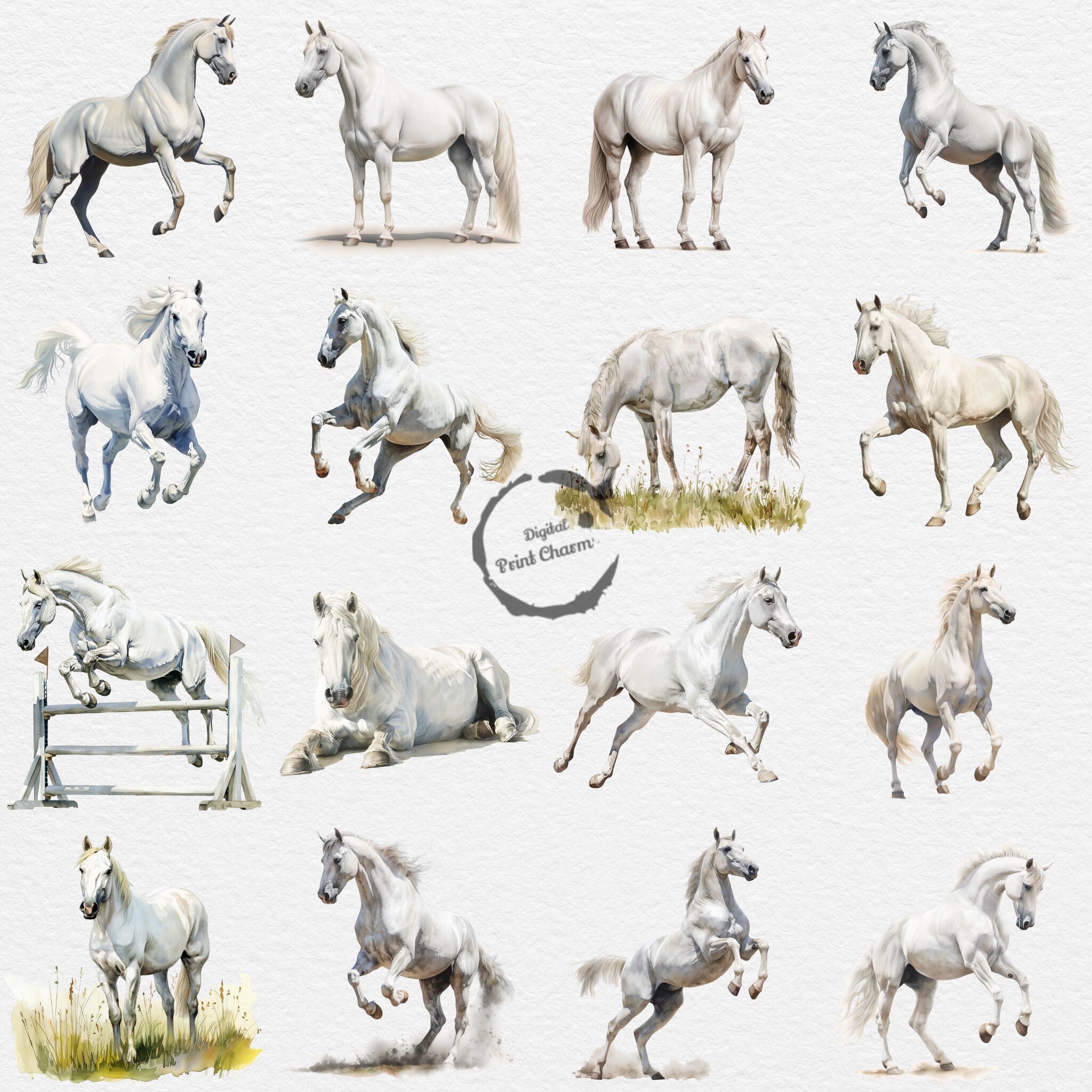 White Horse Watercolor Bundle 20 Majestic Clipart Digital Prints ...