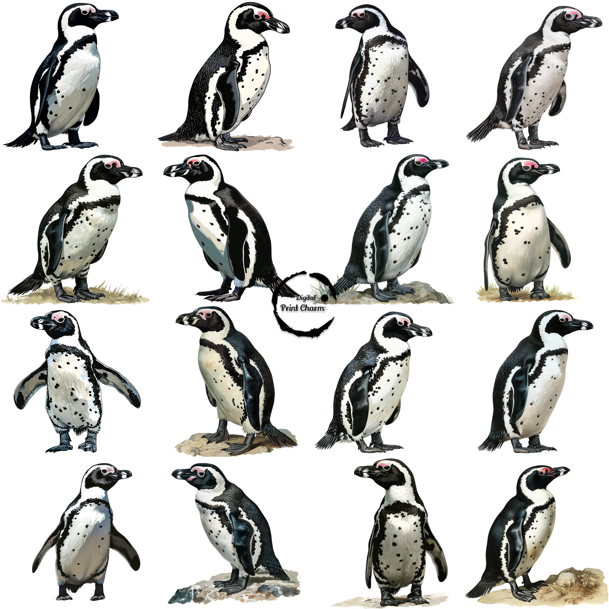 Charming African Penguin Clipart 16 Realistic Illustrations Wildlife ...