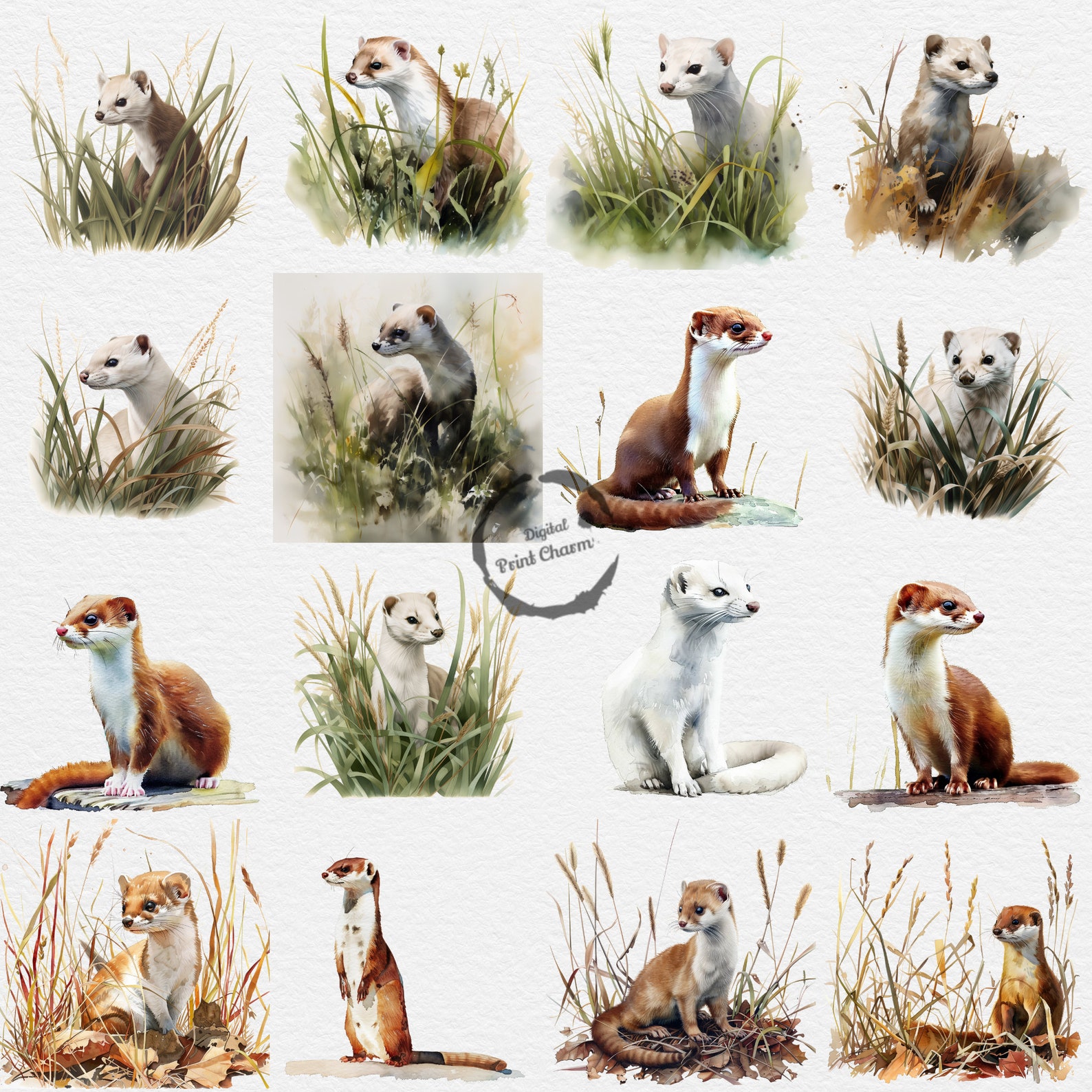 20 Weasel Watercolor Clipart Set Realistic & Detailed Animal Art ...
