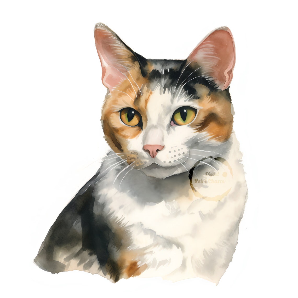 Digital Watercolor Calico Cat Clipart Bundle 16 Cute Feline Prints for ...