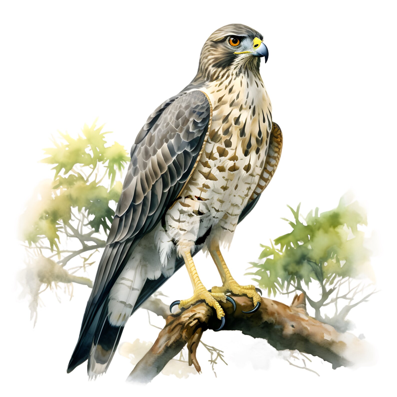Majestic Goshawk Watercolor Clipart Set 16 Realistic Bird of Prey ...